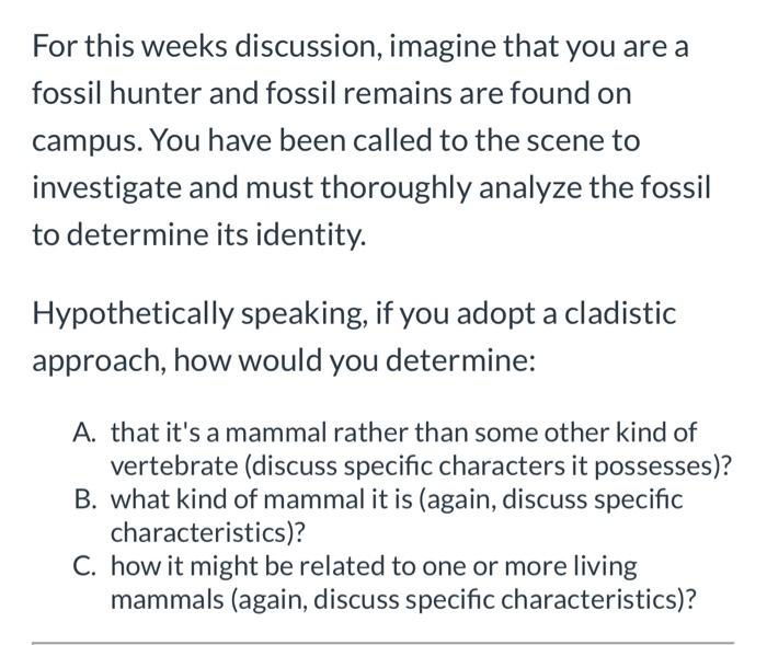 For this weeks discussion, imagine that you are a | Chegg.com
