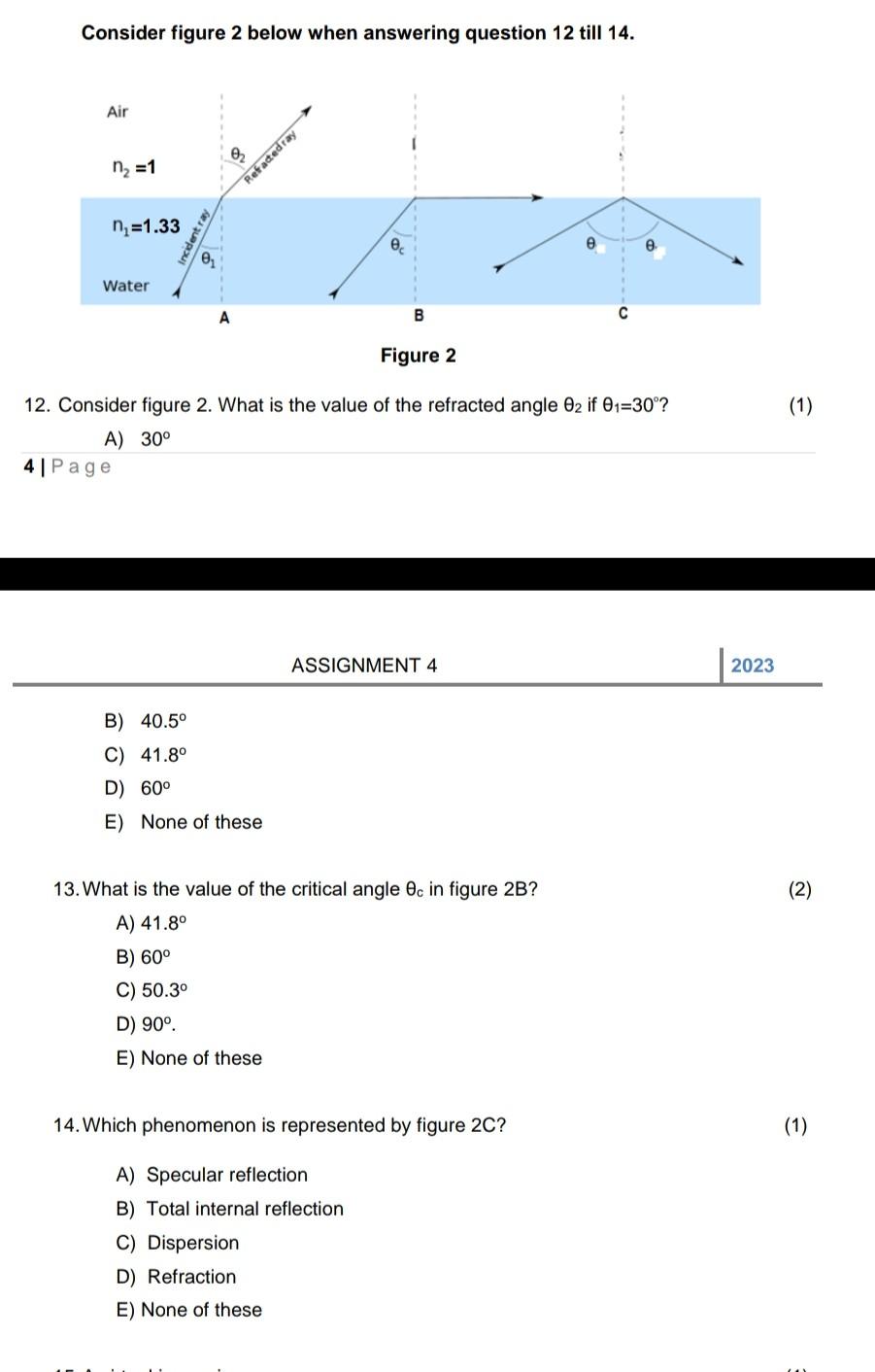 Solved 13. What is the value of the critical angle θc in | Chegg.com