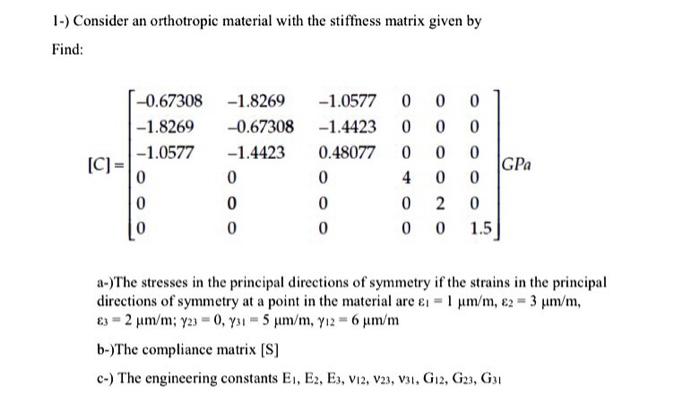Solved 1-) Consider an orthotropic material with the | Chegg.com