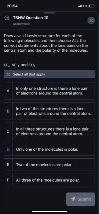 20:54 Draw a valid Lewis structure for each of the | Chegg.com