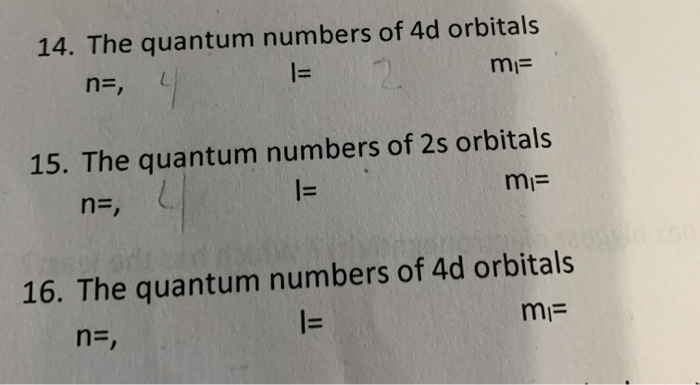 Solved 14. The quantum numbers of 4d orbitals = i miF 15. | Chegg.com