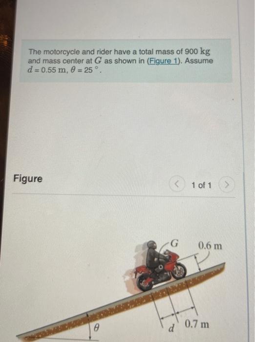 Solved The motorcycle and rider have a total mass of 900 kg | Chegg.com