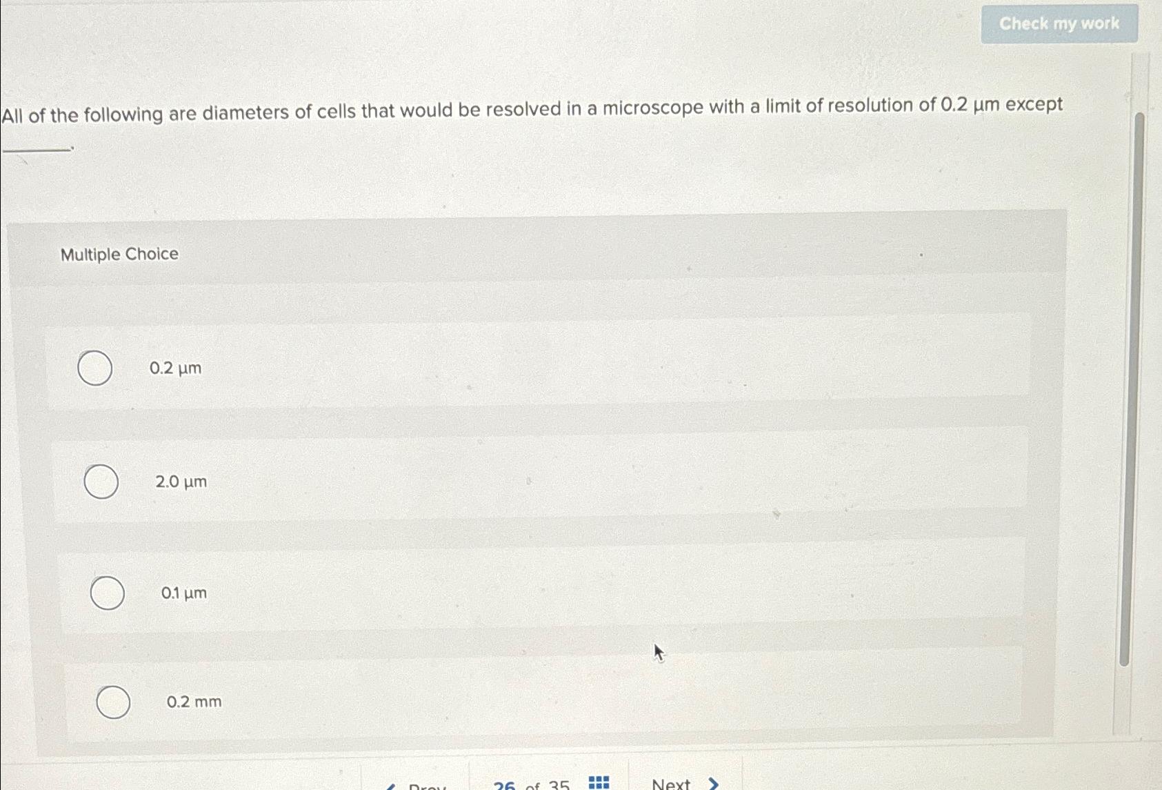 Solved All of the following are diameters of cells that | Chegg.com