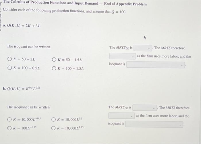 Solved The Calculus of Production Functions and Input Demand | Chegg.com