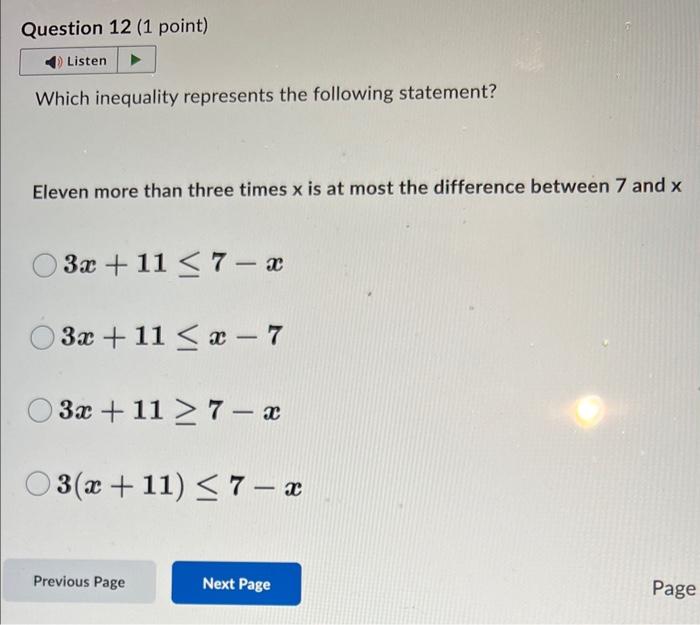 Solved Which inequality represents the following statement? | Chegg.com