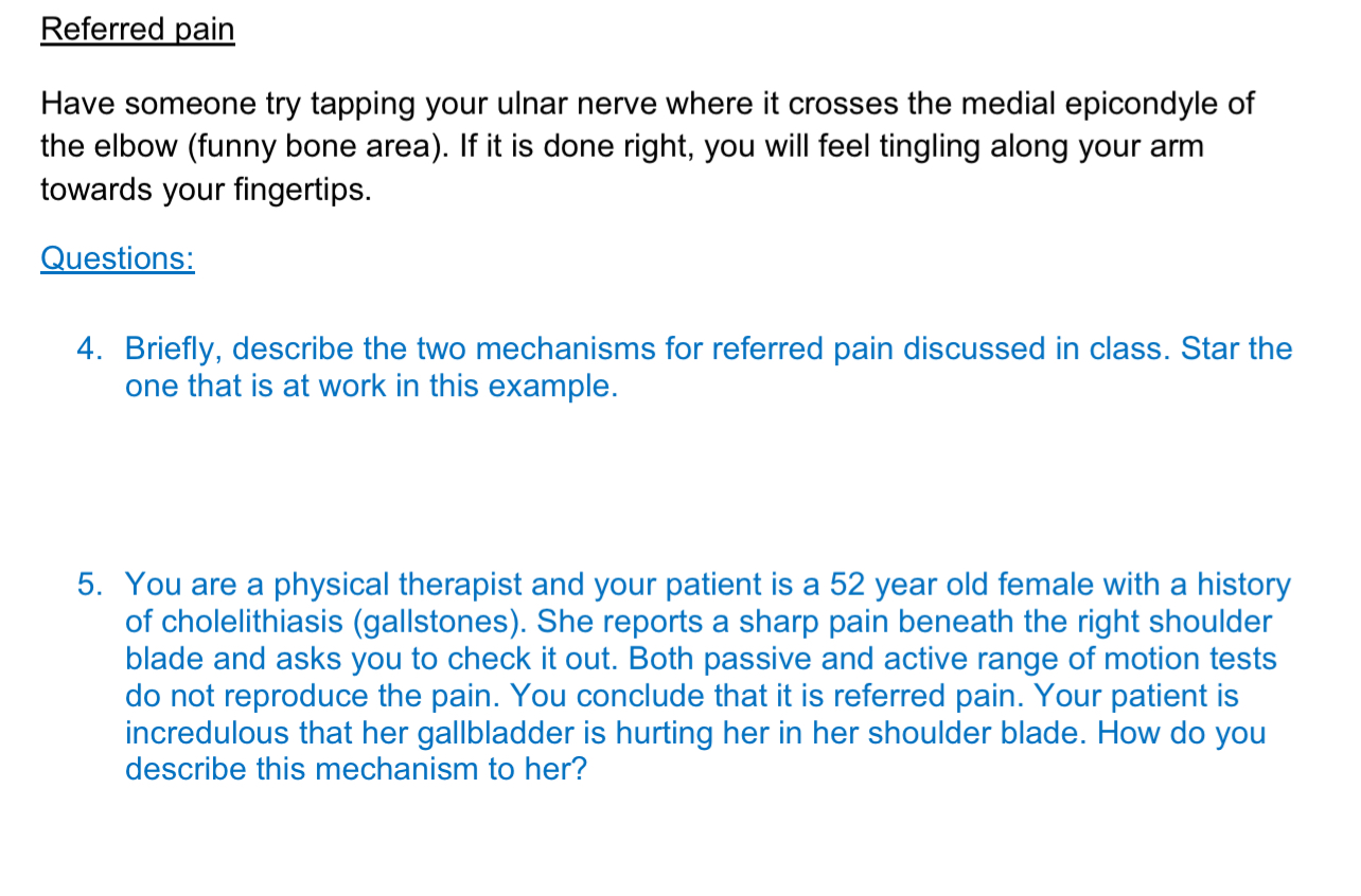 Solved Referred painHave someone try tapping your ulnar | Chegg.com