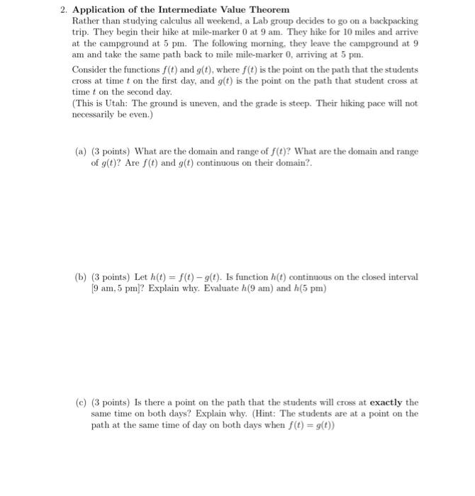 Solved 2 Application Of The Intermediate Value Theorem 7376