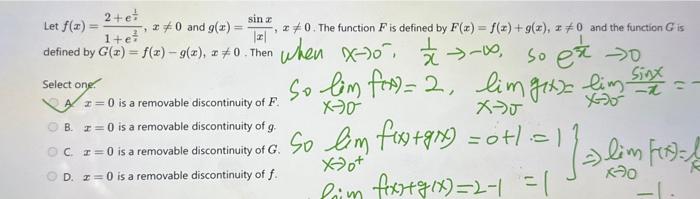 Solved Let f(x)= sin x 2 1+e=// |x| ez defined by G(x) = | Chegg.com