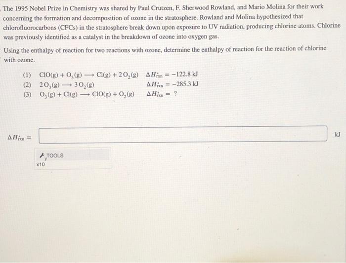 Solved The 1995 Nobel Prize in Chemistry was shared by Paul | Chegg.com