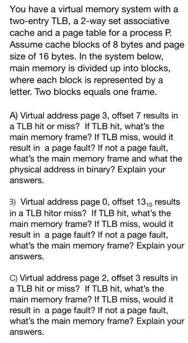 Solved You have a virtual memory system with a two-entry | Chegg.com