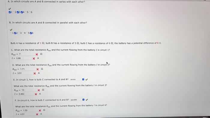 Solved A. In which circuits are A and B connected in series | Chegg.com