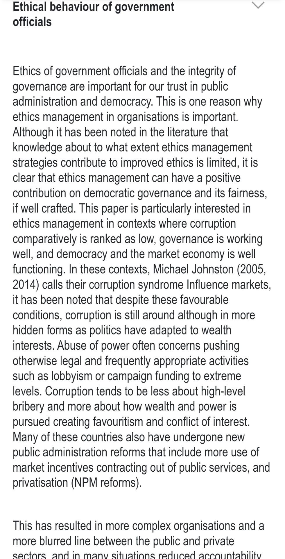 Solved Ethical behaviour of government officials Ethics of | Chegg.com
