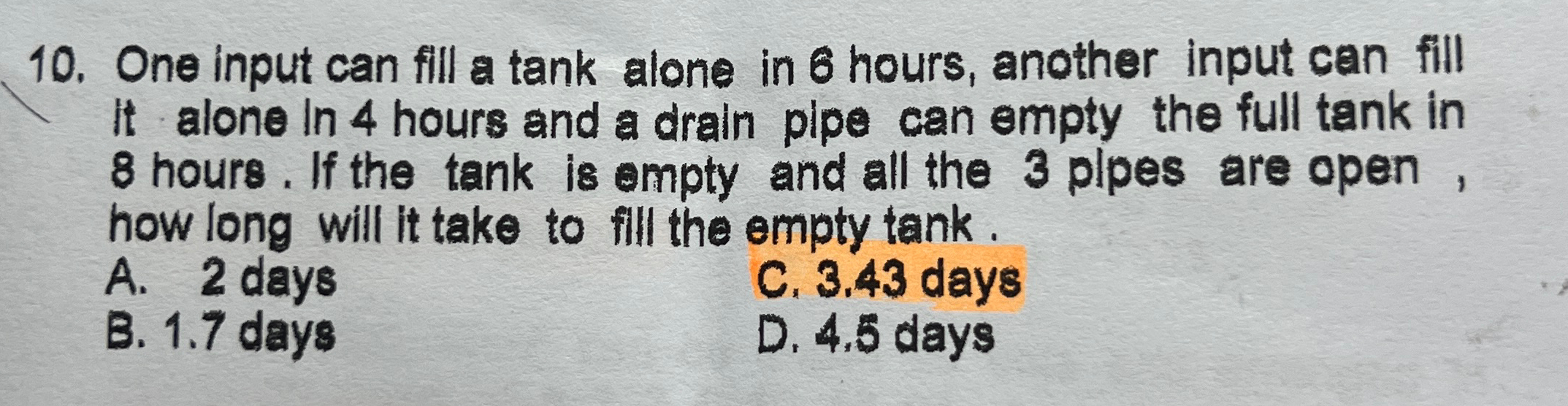 Solved One input can fill a tank alone in 6 ﻿hours, another | Chegg.com