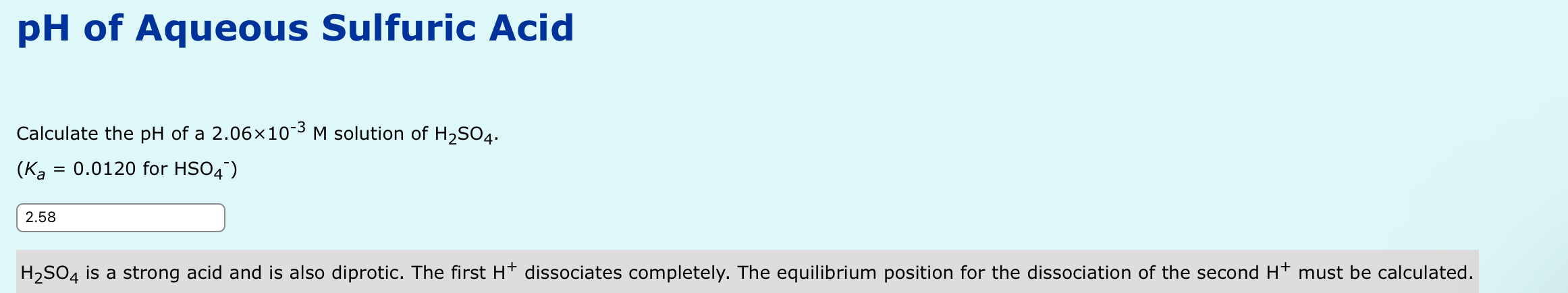 0pH of Aqueous Sulfuric AcidCalculate the pH of a | Chegg.com