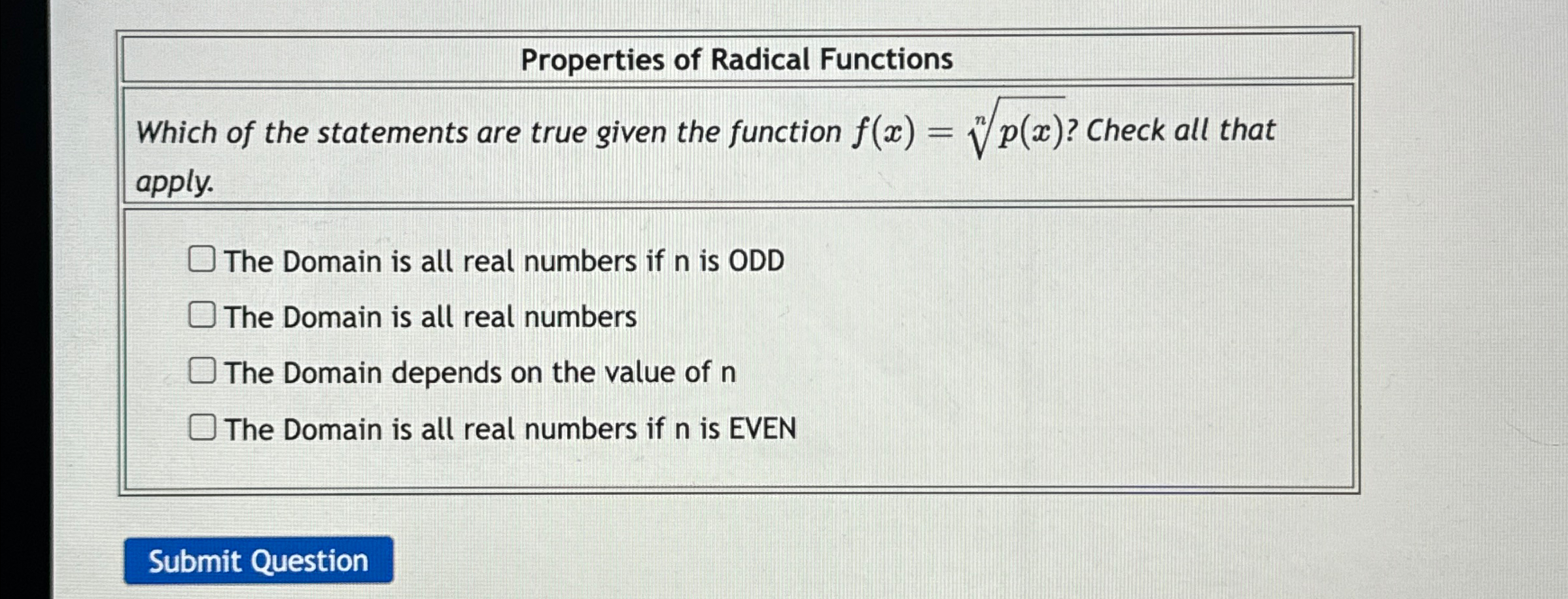 Solved Properties of Radical FunctionsWhich of the | Chegg.com