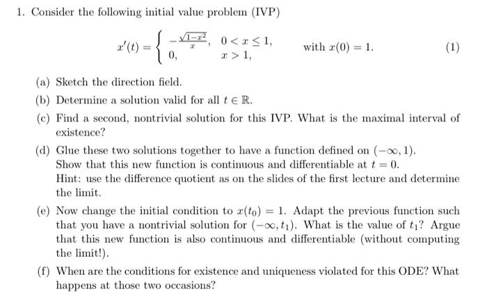 1. Consider the following initial value problem (IVP) | Chegg.com