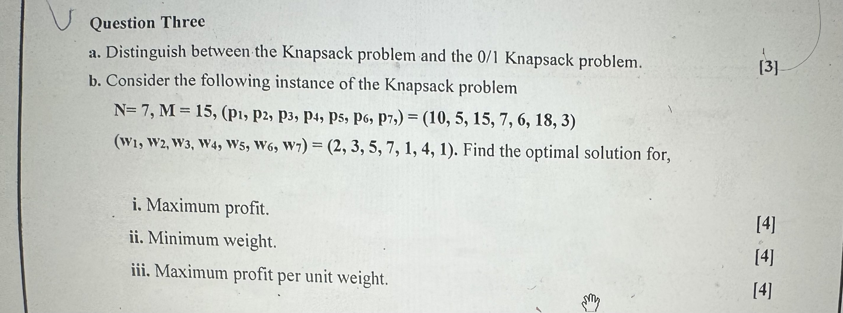 Solved Question Threea. ﻿Distinguish between the Knapsack | Chegg.com