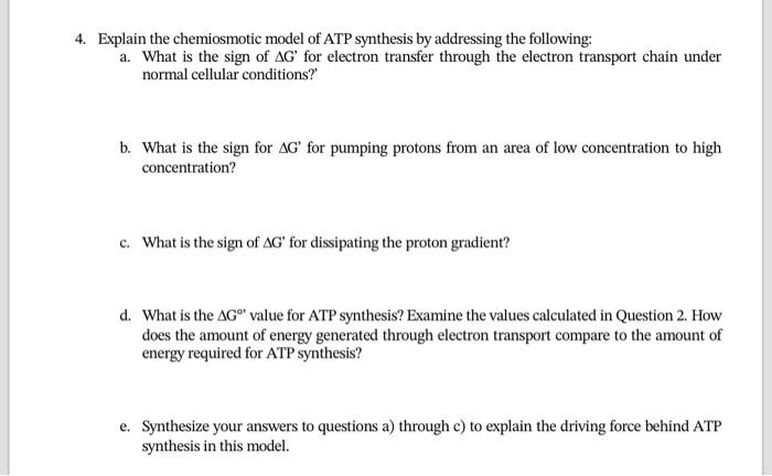 Solved Explain the chemiosmotic model of ATP synthesis by | Chegg.com