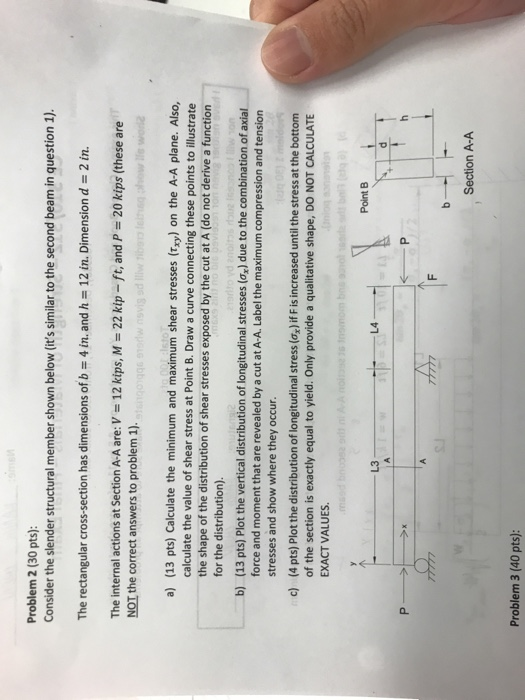 Problem 2 (30 pts): Consider the slender structural member shown below ... Problem 2 (30 pts): Consider the slender structural member shown below ...