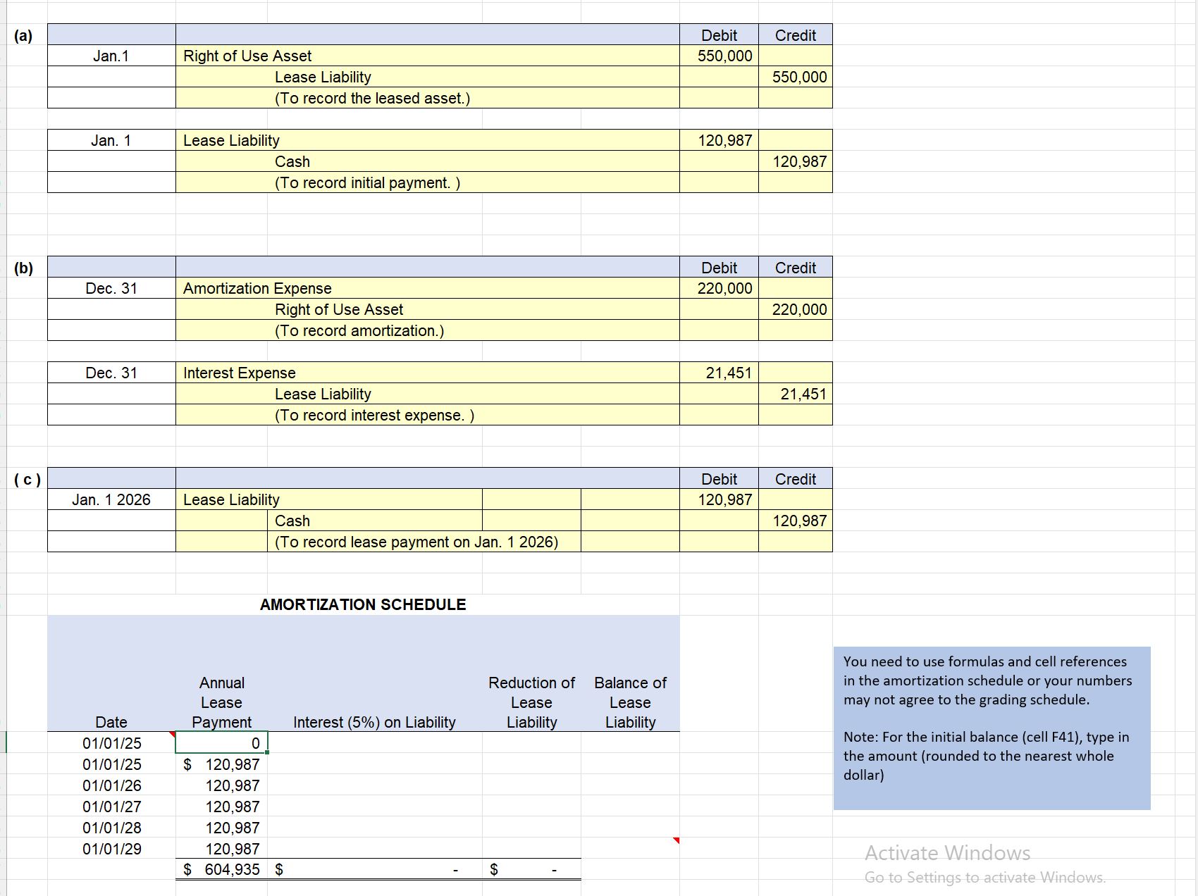 Solved Leases(a)(b)(c)AMORTIZATION SCHEDULEYou need to use | Chegg.com