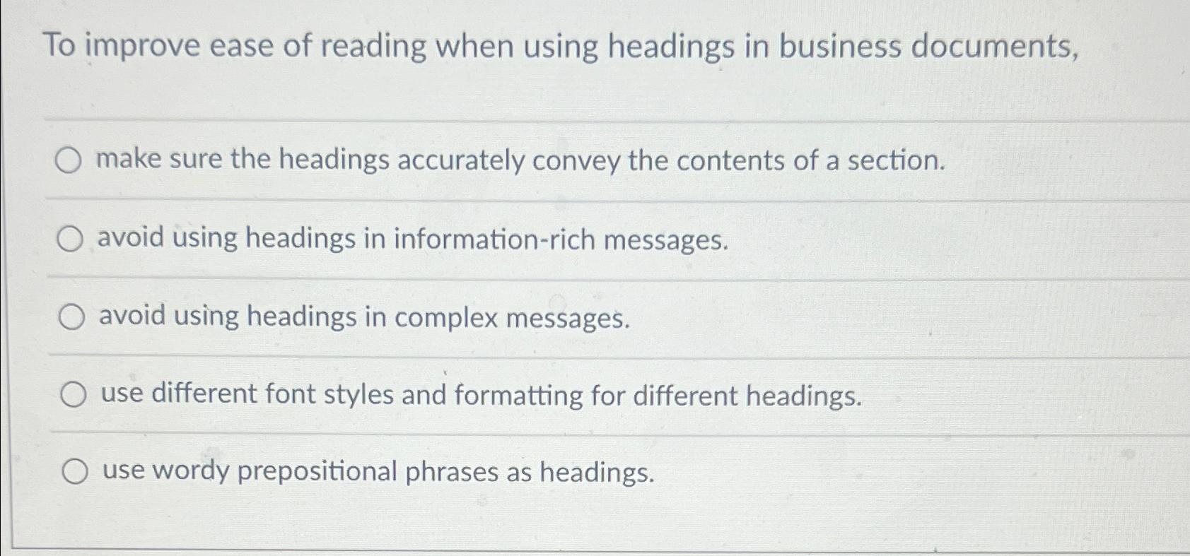 Solved To improve ease of reading when using headings in | Chegg.com