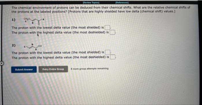 Solved The chemical environment of protons can be deduced | Chegg.com