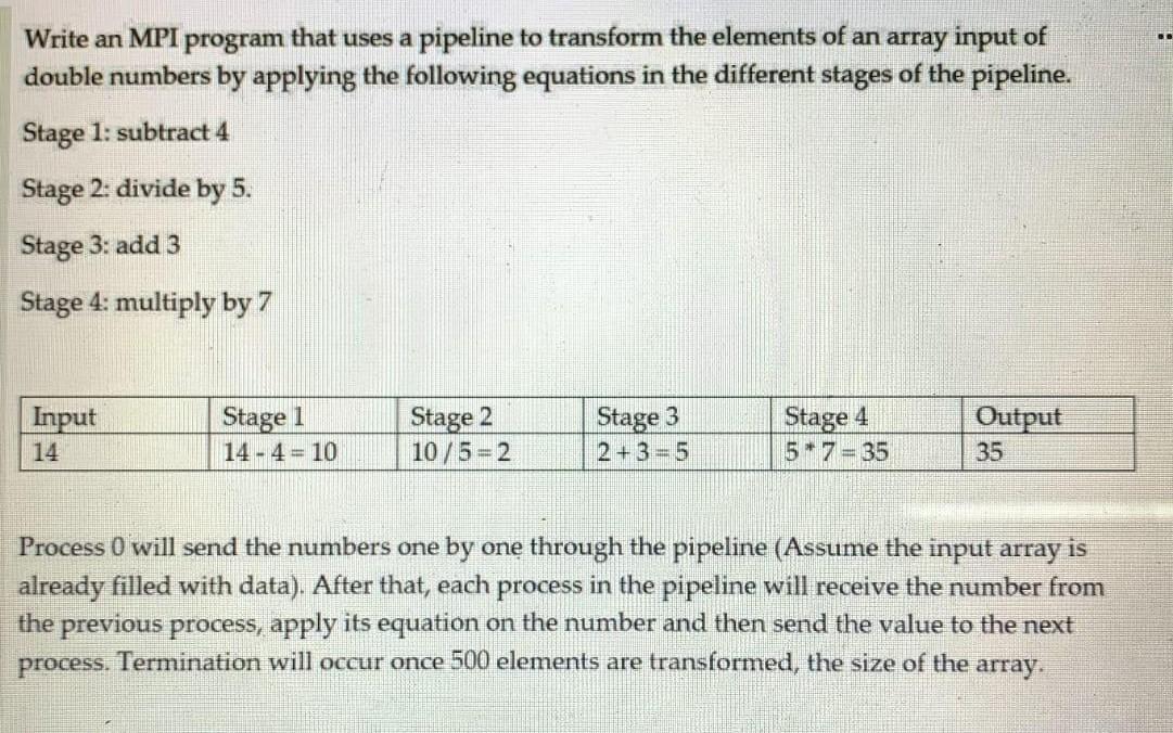 Solved Write an MPI program that uses a pipeline to | Chegg.com