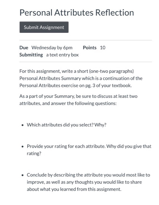Solved Personal Attributes Reflection Submit Assignment | Chegg.com