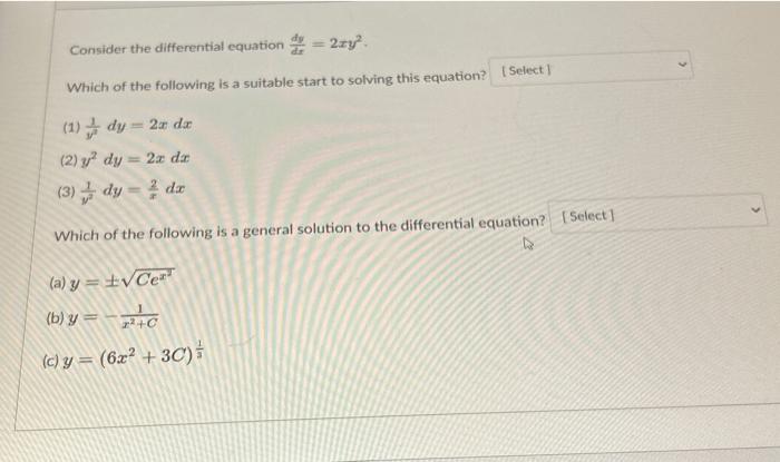 Solved Consider the differential equation dxdy=2xy2. Which | Chegg.com