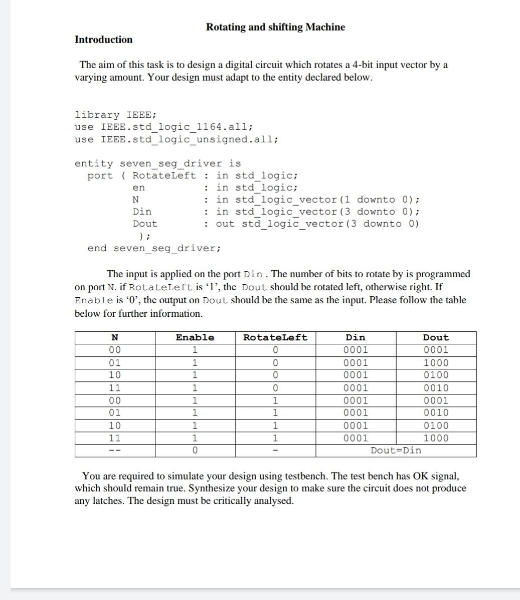 Solved Rotating and shifting Machine Introduction The aim of | Chegg.com