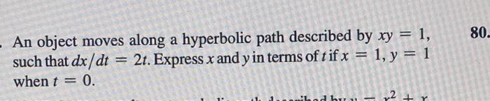 Solved An object moves along a hyperbolic path described by | Chegg.com