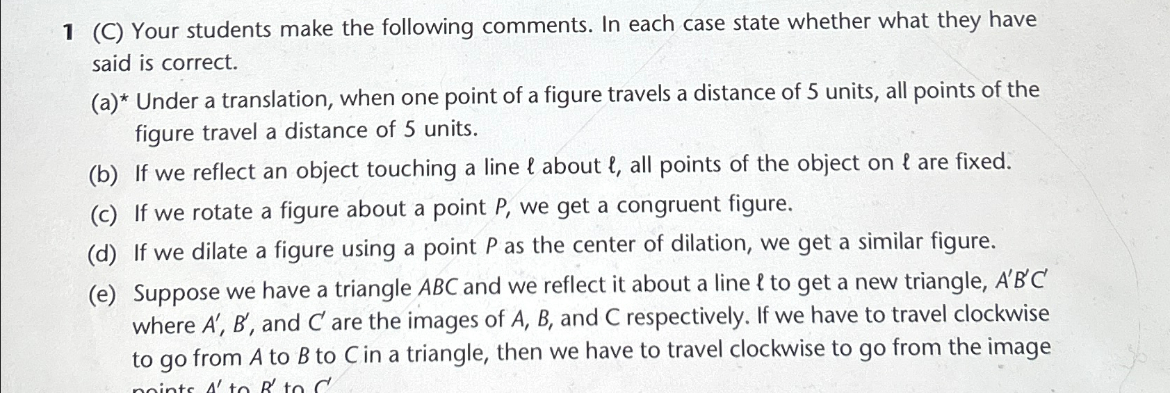 Solved 1 (C) ﻿Your students make the following comments. In | Chegg.com