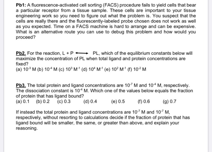 Solved Pb1: A fluorescence-activated cell sorting (FACS) | Chegg.com