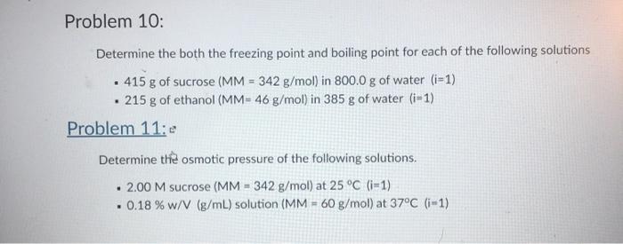 Solved Problem 10: Determine the both the freezing point and | Chegg.com