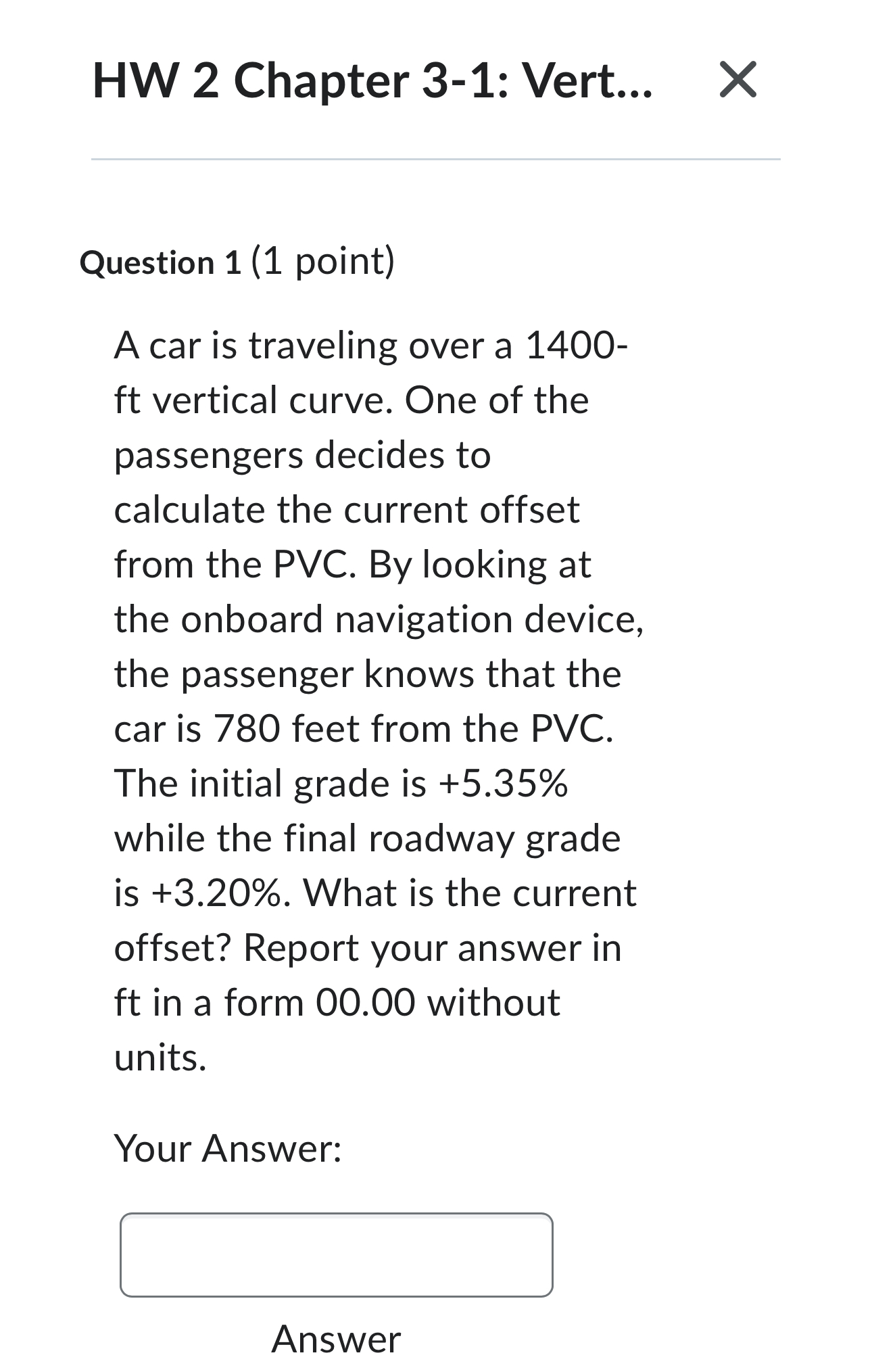 Solved HW 2 ﻿Chapter 3-1: Vert...Question 1 (1 ﻿point)A car | Chegg.com