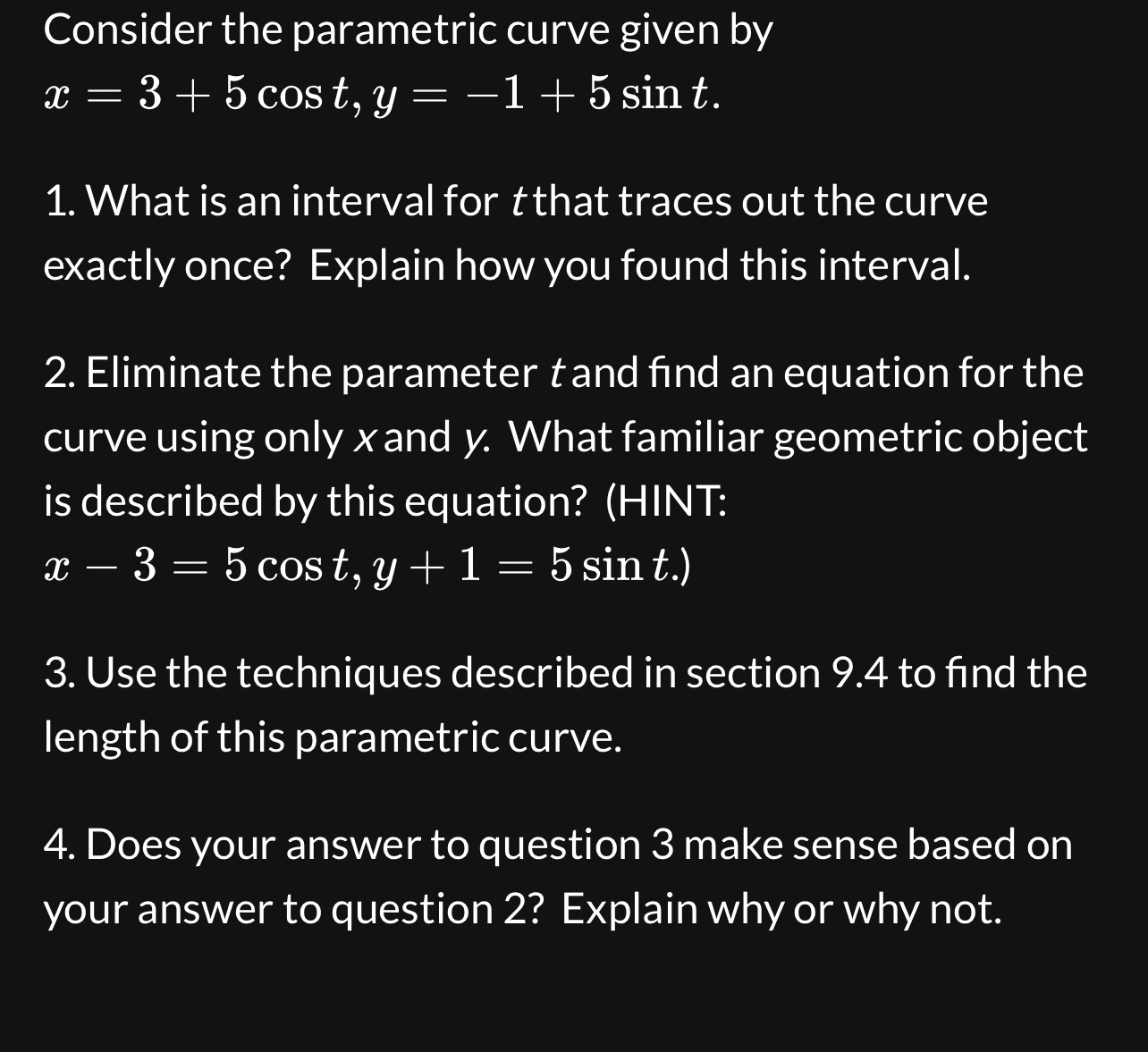Solved Consider the parametric curve given | Chegg.com