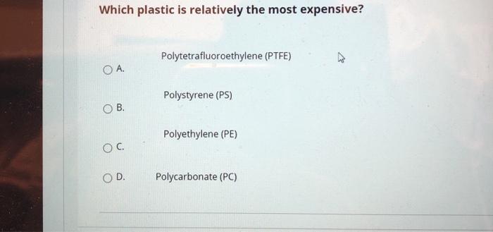 Solved Which plastic is relatively the most expensive? | Chegg.com