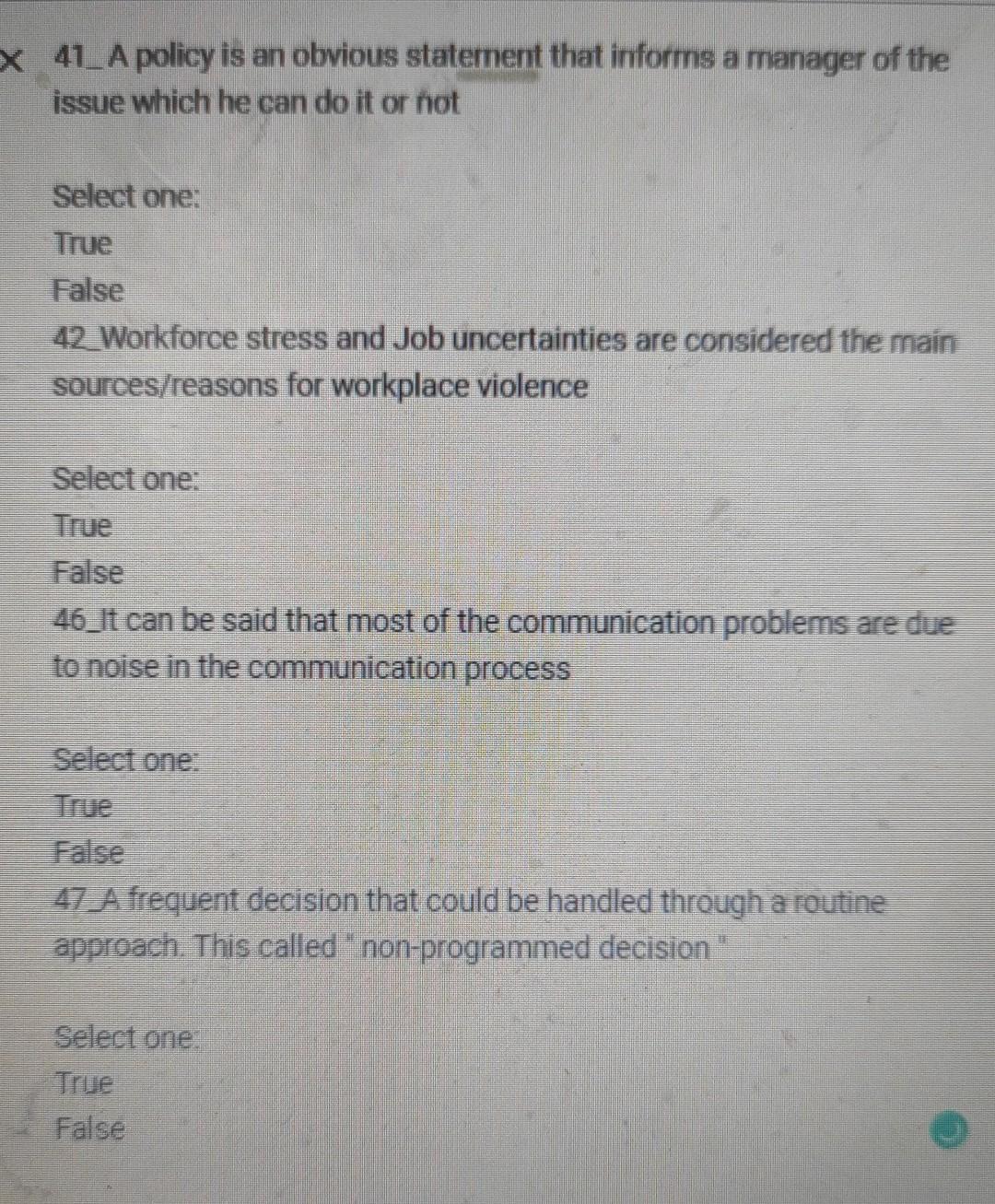 Solved x 41.A policy is an obvious statement that informs a | Chegg.com