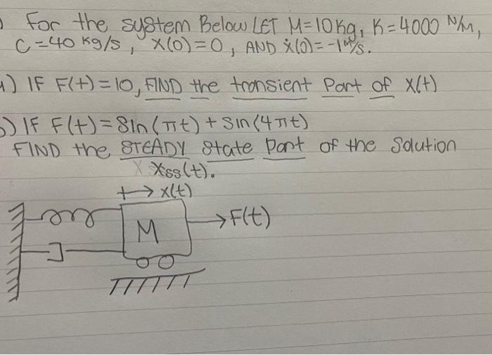 Solved For the system Below LET \\( M=10 \\mathrm{Kg}, | Chegg.com