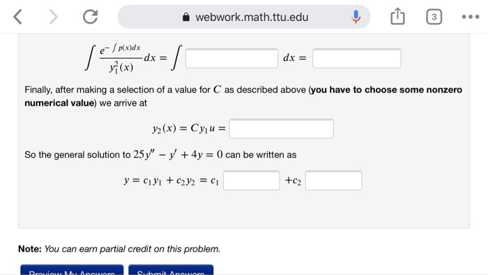 Solved webwork.math.ttu.edu (1 point) Given a second order | Chegg.com