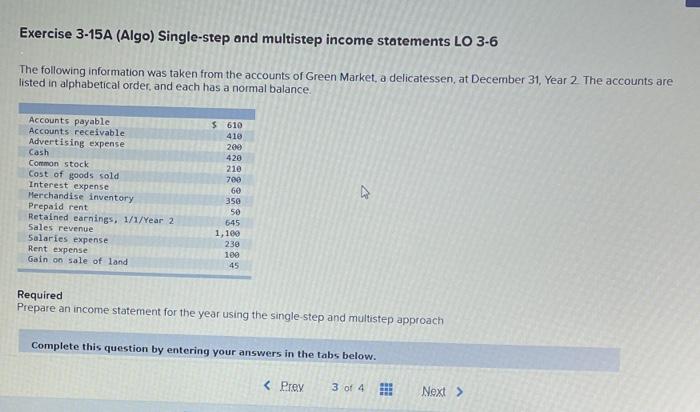 Solved Exercise 3-15A (Algo) Single-step and multistep | Chegg.com