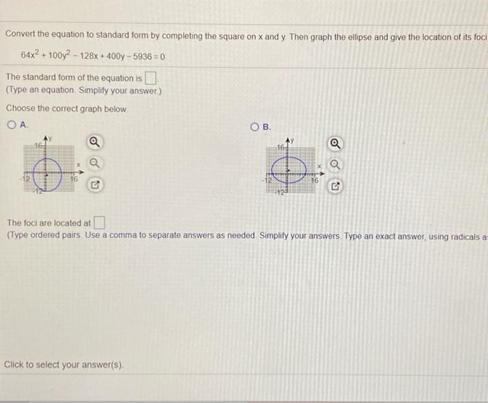 Solved convert the equation to standard form by completing | Chegg.com