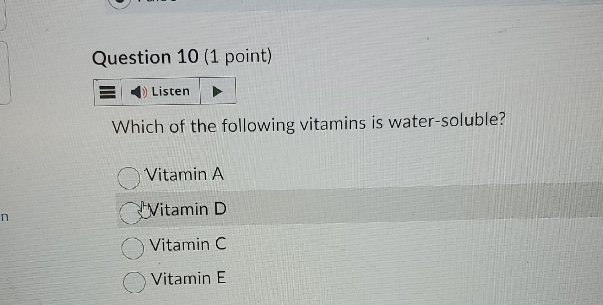 Solved Question 10 (1 ﻿point)Which of the following vitamins | Chegg.com