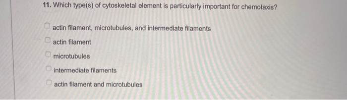 Solved 11. Which type(s) of cytoskeletal element is | Chegg.com