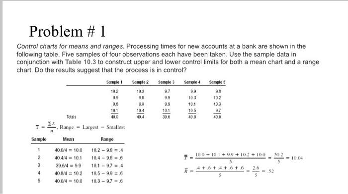 Solved Problem #1 Control charts for means and ranges. | Chegg.com