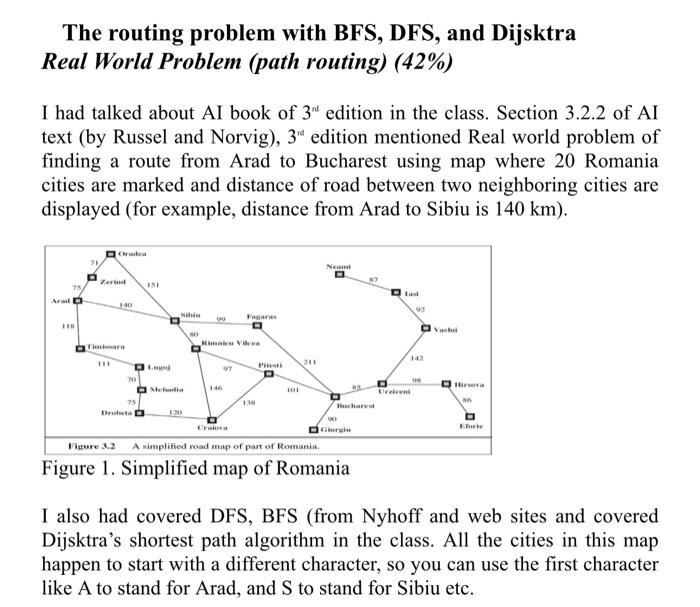 The routing problem with BFS, DFS, and Dijsktra Real | Chegg.com