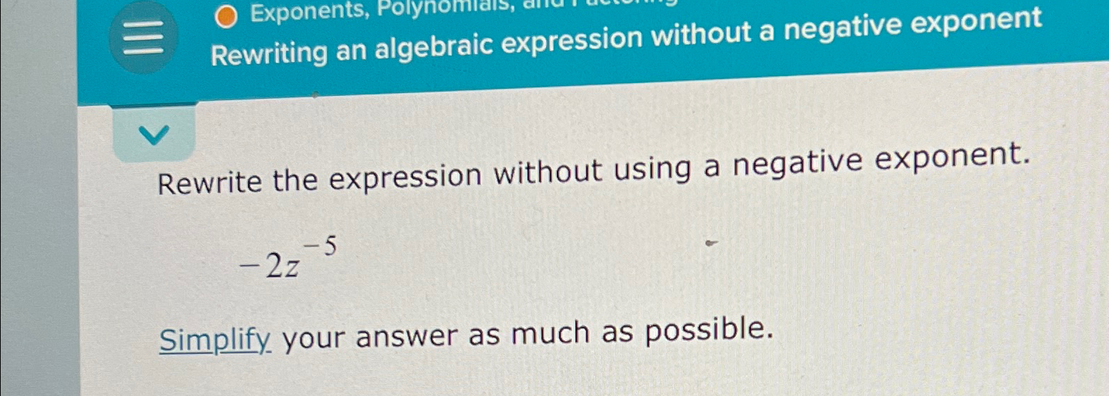 Solved Rewriting an algebraic expression without a negative | Chegg.com