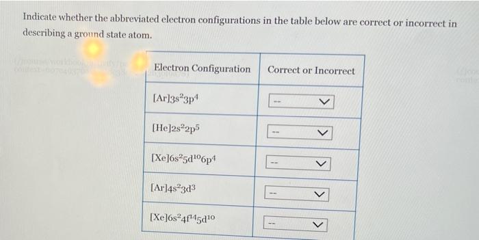 Solved Indicate whether the abbreviated electron | Chegg.com