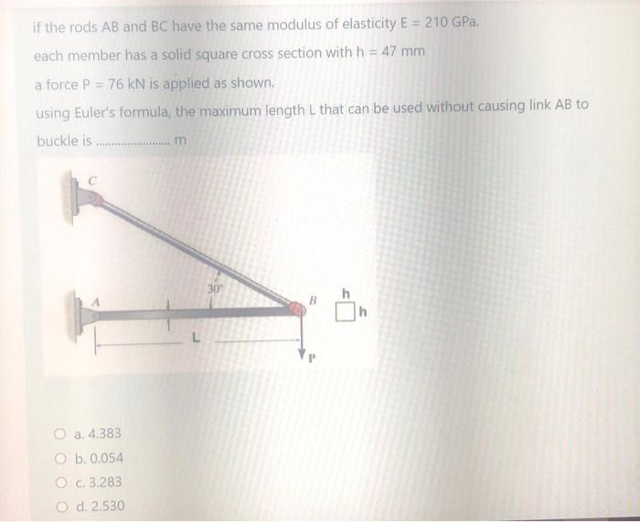 Solved if the rods AB and BC have the same modulus of | Chegg.com