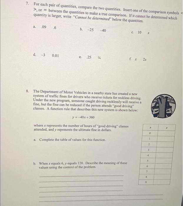 Solved 7. For each pair of quantities, compare the two | Chegg.com